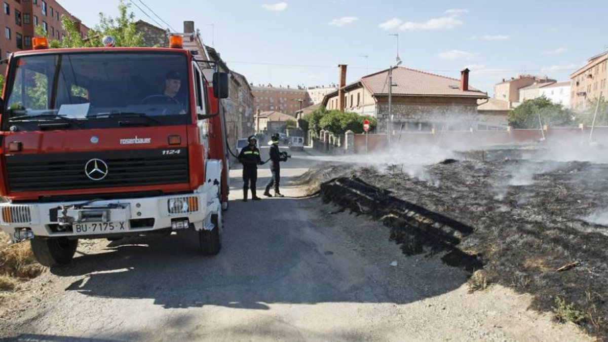 Los bomberos intervienen por un fuego de pelusas de chopo en Casa la Vega